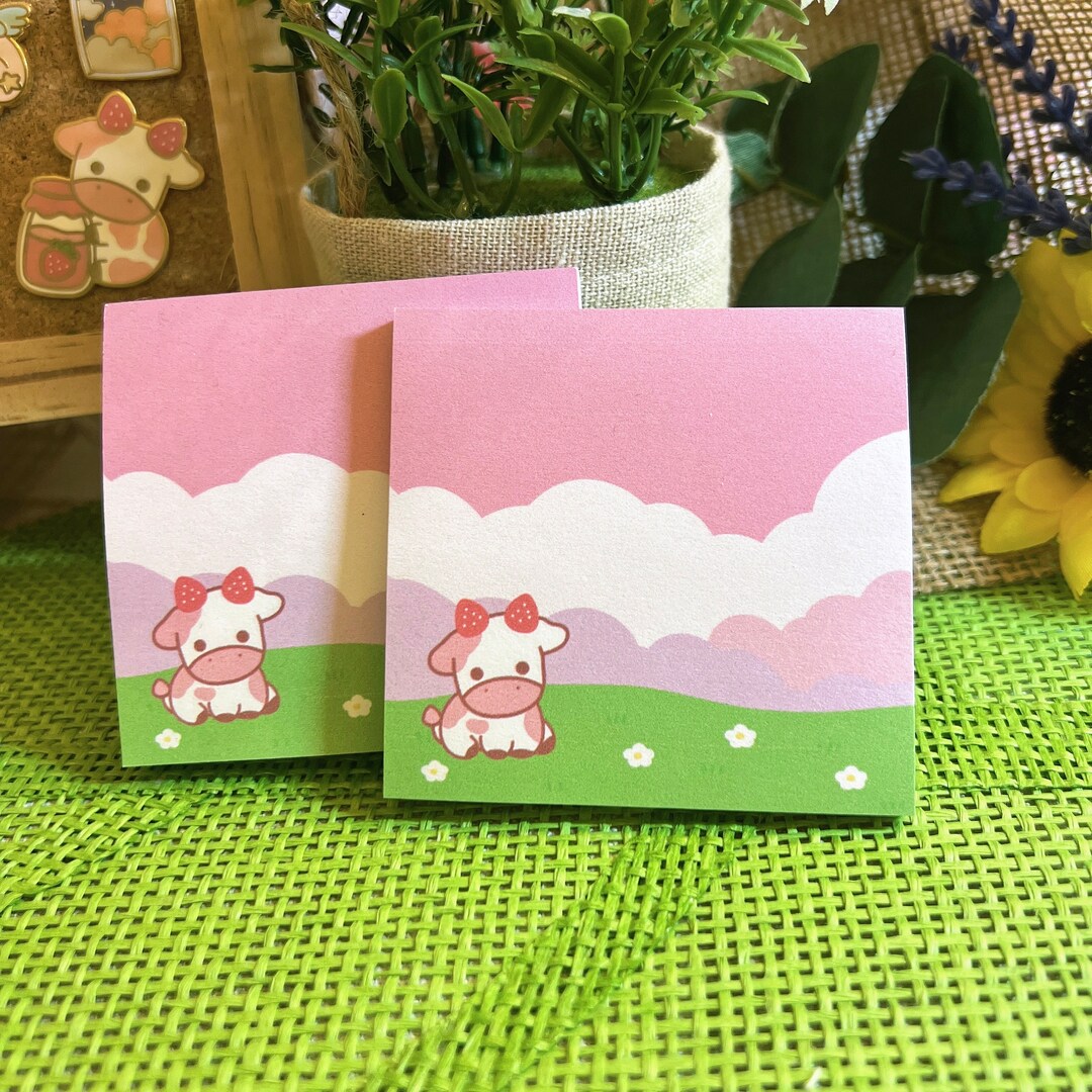 Strawberry Cow Sticky Notes - Cute Stationery - Pink Notepad ...