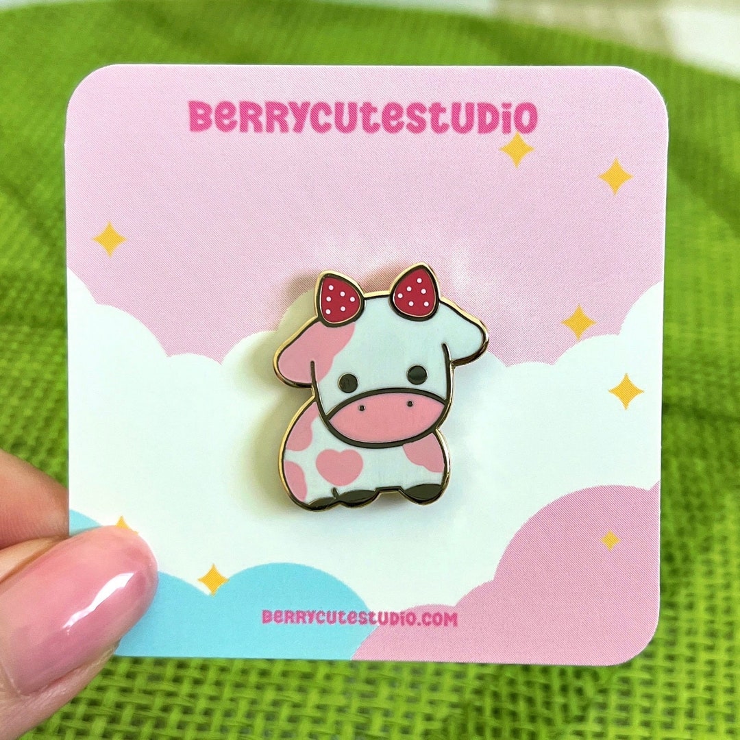 Strawberry Cow Mini Enamel Pin, Cute Kawaii Animal Badge, Cow Gift ...