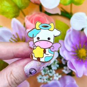 Angel Cow Hard Enamel Pin, Cloud Cow Enamel Pin, Cute Kawaii Pin, Cute ...