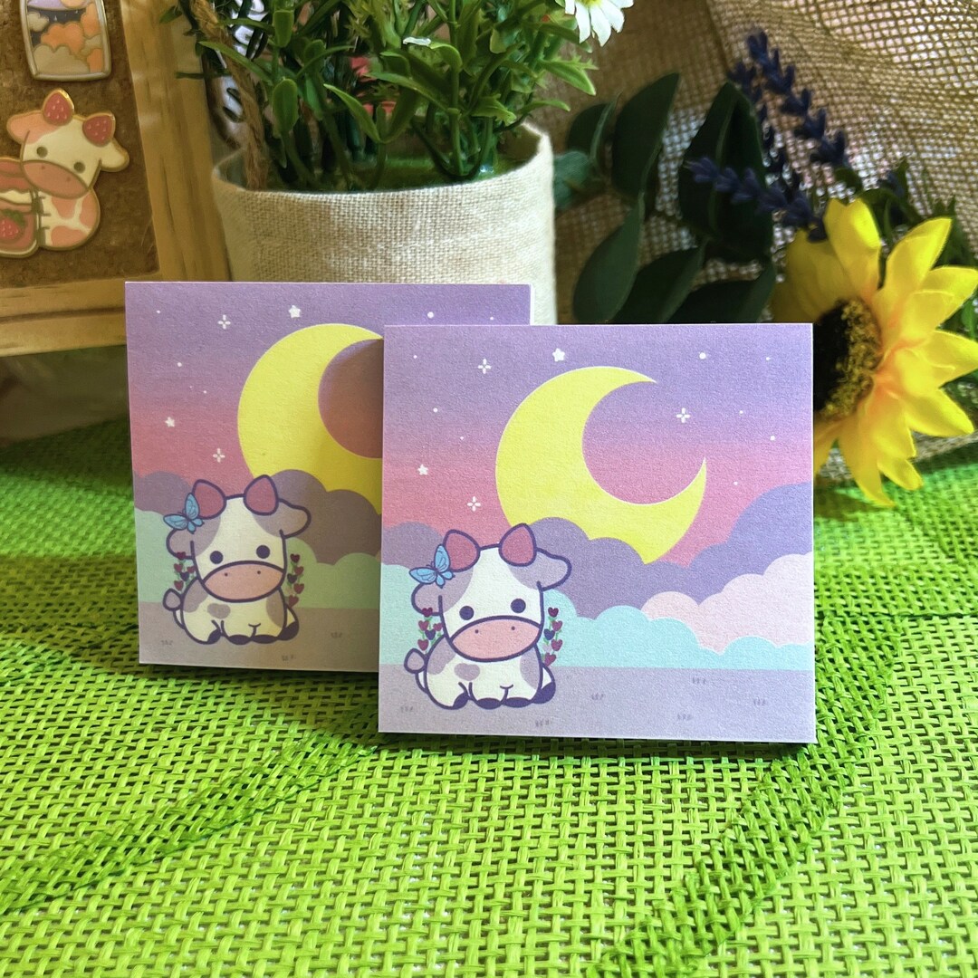 Lavender Cow Sticky Notes - Cute Stationery - Lavender Notepad - Moon ...
