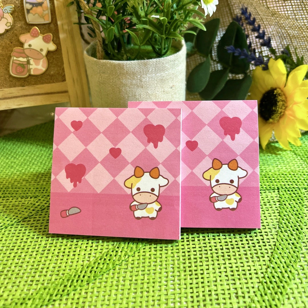 Knife Cow Heart Sticky Notes - Cute Stationery - Pink Notepad - Pink ...