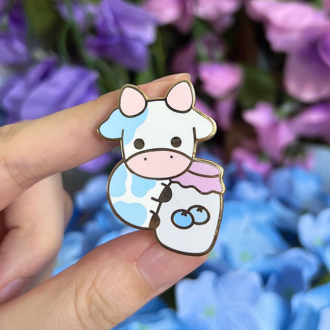 Blueberry Cow Hard Enamel Pin, Cute Fruit Cow Pin, Kawaii Blue ...