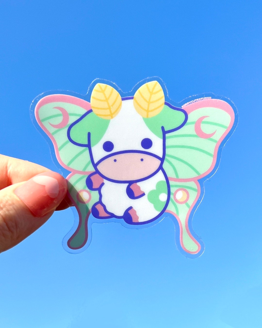 Luna Moth Cow Transparent Vinyl Sticker: Laptop Stickers- Pastel ...