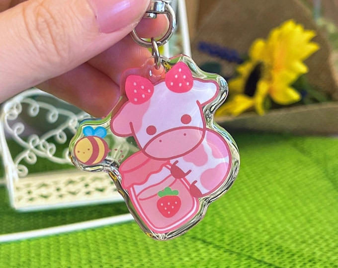 Strawberry Cow Keychain- Cute Keychain - Kawaii Keychain - Kawaii ...