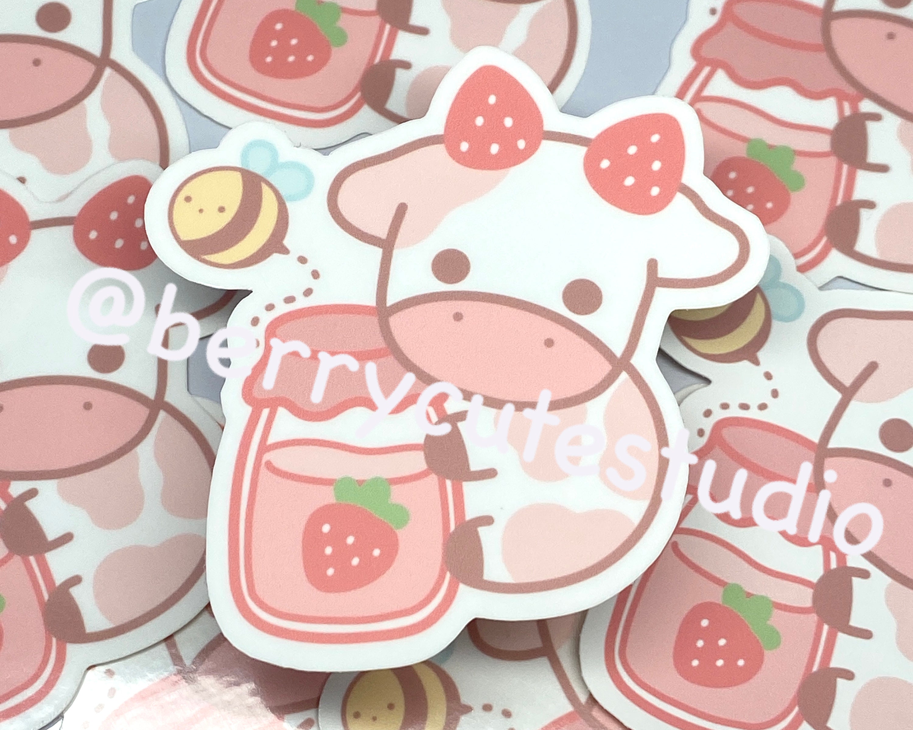 Strawberry Cow Sticker: Kawaii Stickers Water Bottle Stickers - Etsy