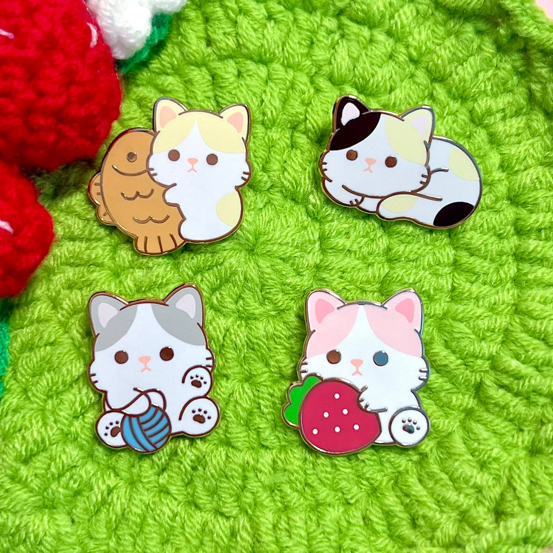 Cats Mini Hard Enamel Pins - Strawberry Cat, Cute Cat Pin, Taiyaki ...