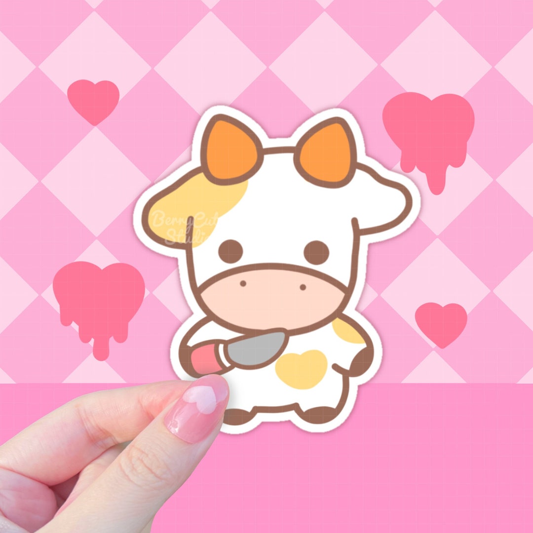 Cow With A Knife Sticker, Funny Meme Sticker, Cute but Dangerous, Cow ...