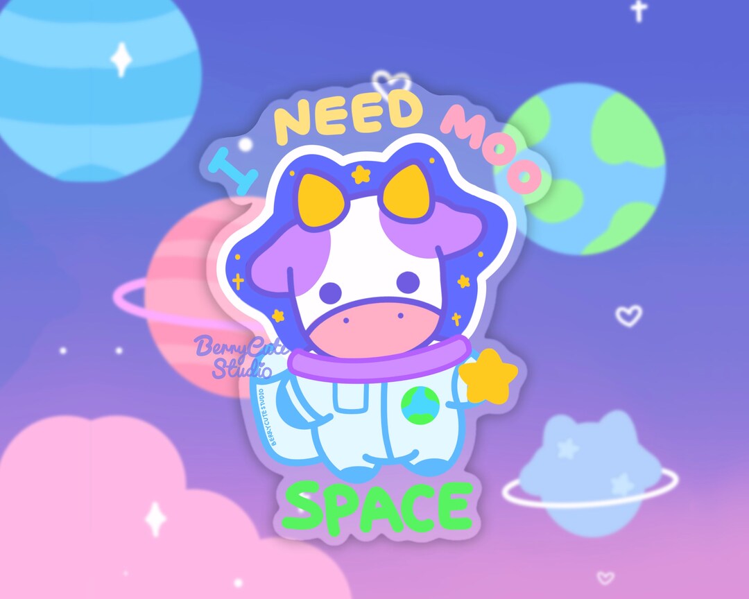 Space Cow Transparent Vinyl Sticker, Moo Space Sticker, Cute Cow ...