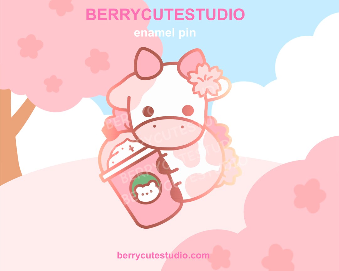 Sakura Cow Rose Gold Enamel Pin Cute Pin Kawaii Pin - Etsy
