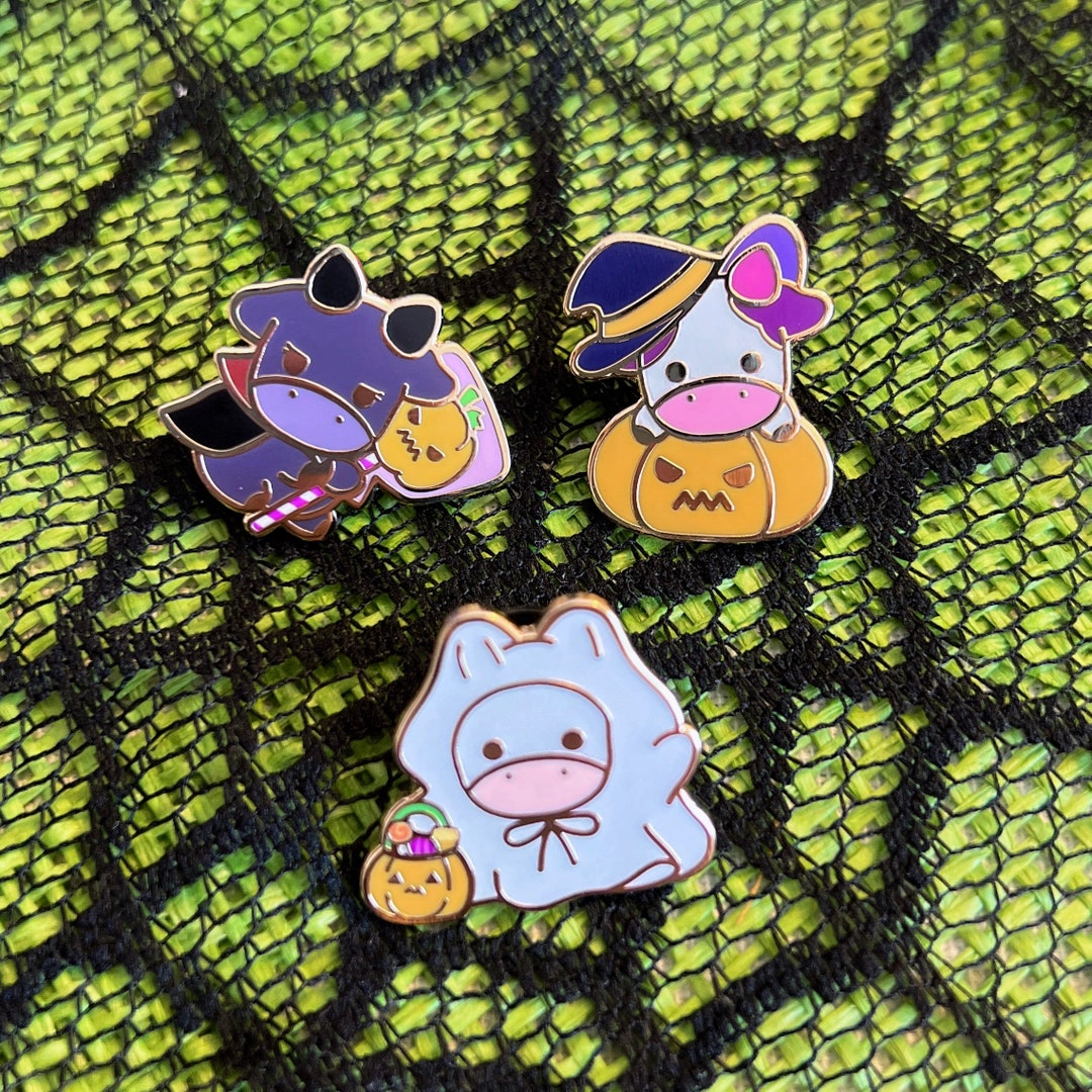 Spooky Cow Friends Mini Hard Enamel Pin, Halloween Cow, Cute Cow Pin ...