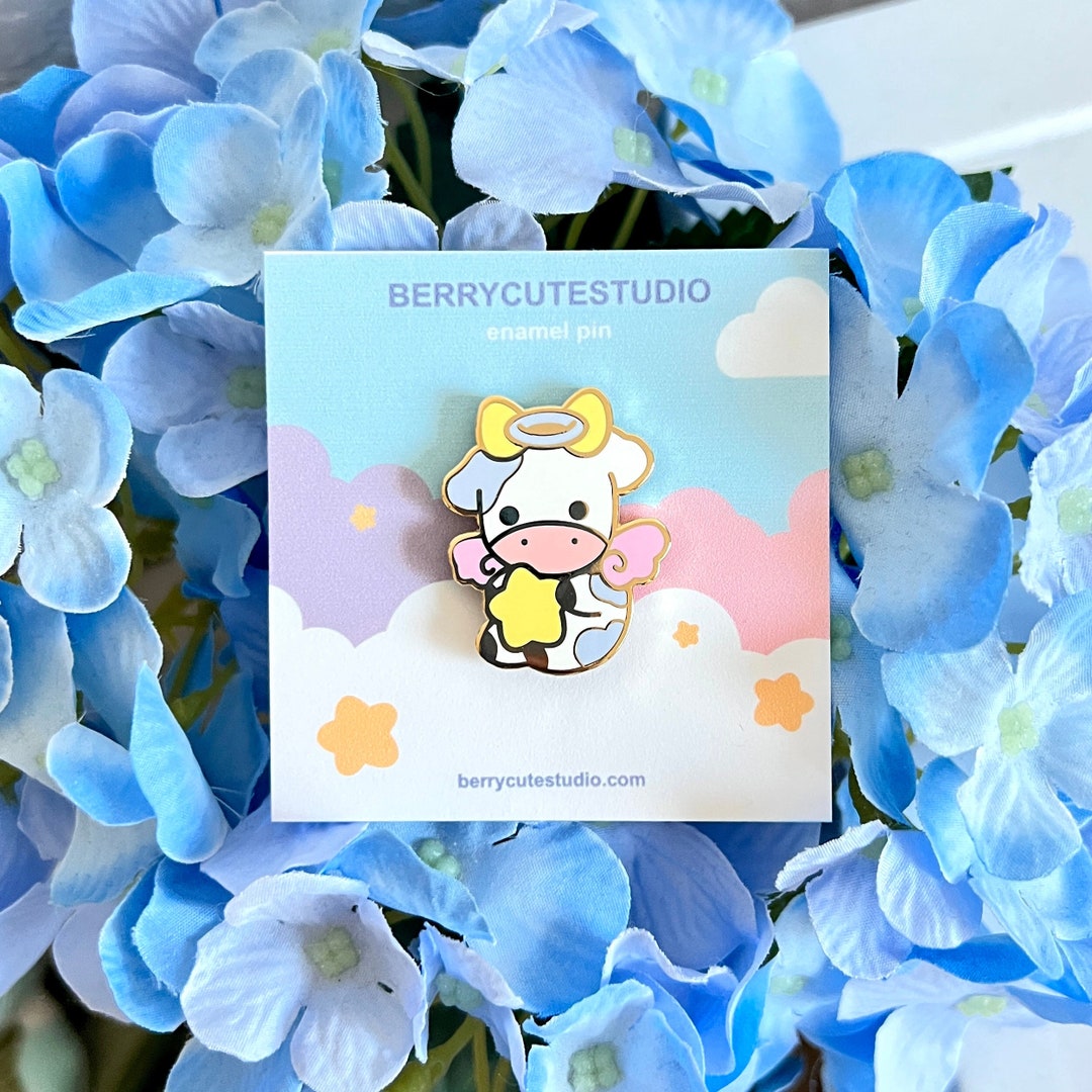 Angel Cow Hard Enamel Pin, Cloud Cow Enamel Pin, Cute Kawaii Pin, Cute ...