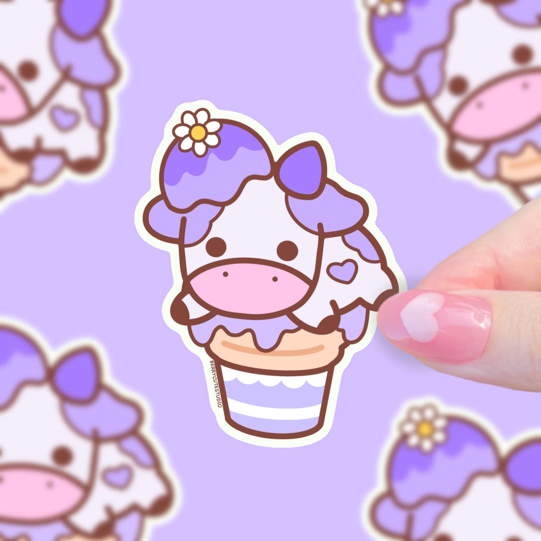 Ube Ice Cream Cow Sticker: Pastel Matte Vinyl, Laptop Decal - Etsy