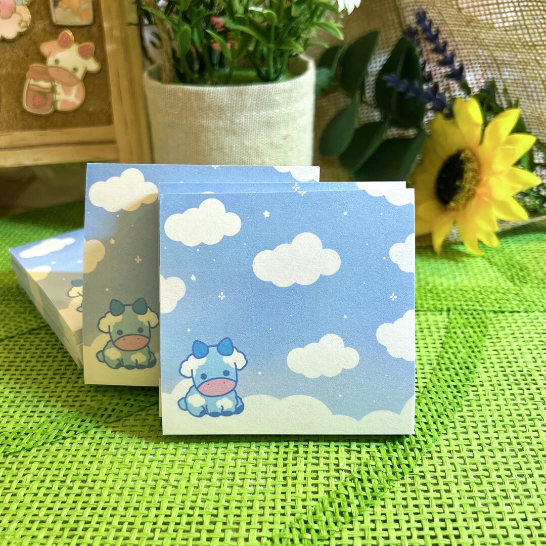 Cloud Cow Sticky Notes - Cute Stationery - Blue Notepad - Sky Sticky ...