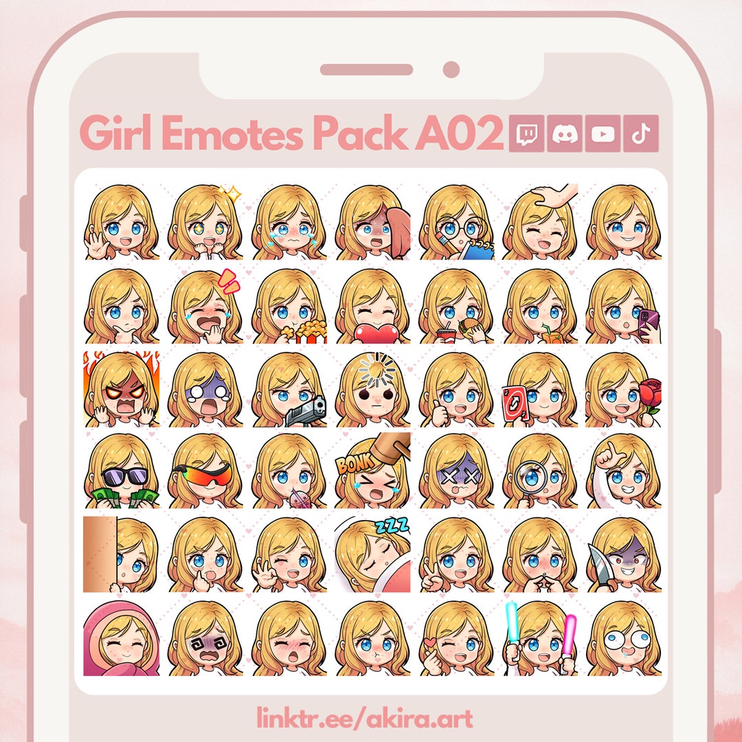 Cute Chibi Girl Emotes Pack 42 Twitch Emotes, Discord Emotes, Tiktok ...