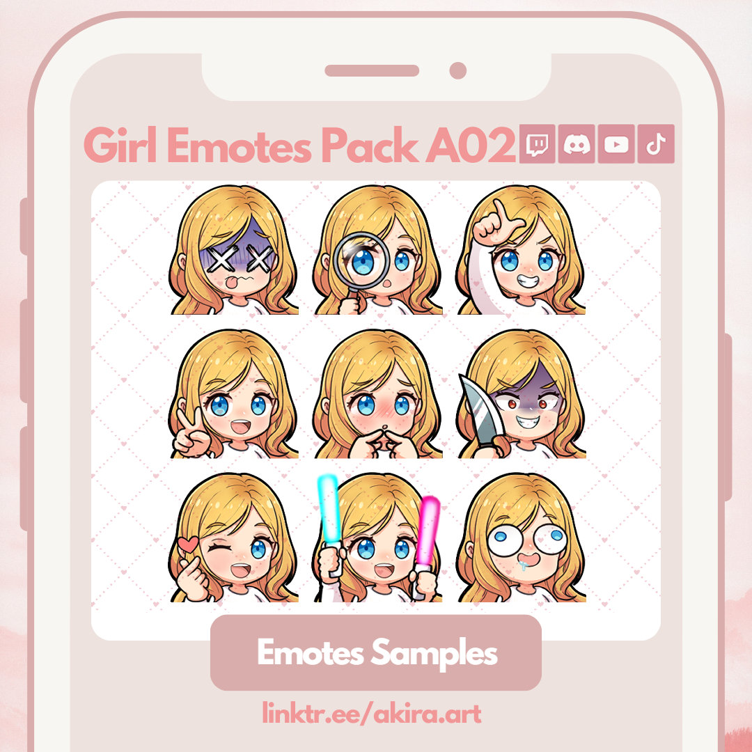 Cute Chibi Girl Emotes Pack 42 Twitch Emotes, Discord Emotes, Tiktok ...