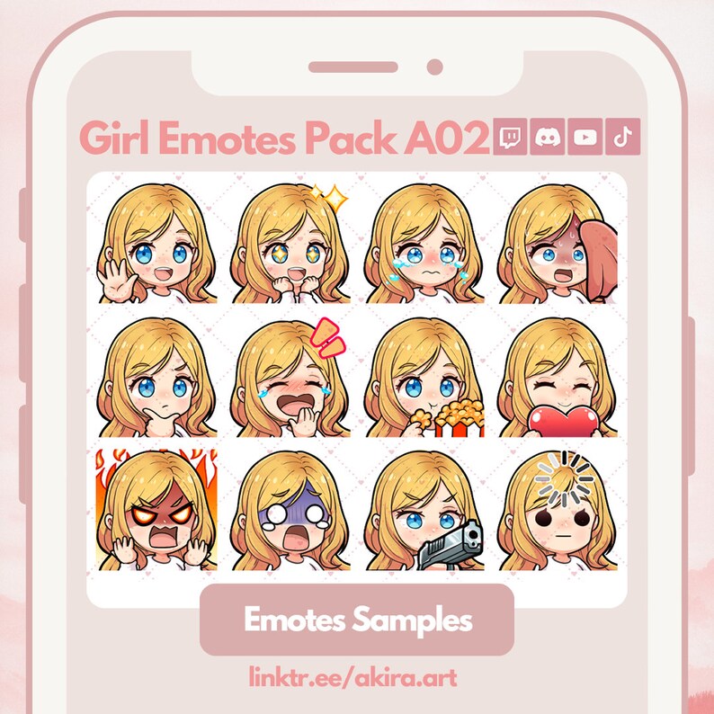 Cute Chibi Girl Emotes Pack 42 Twitch Emotes, Discord Emotes, Tiktok ...