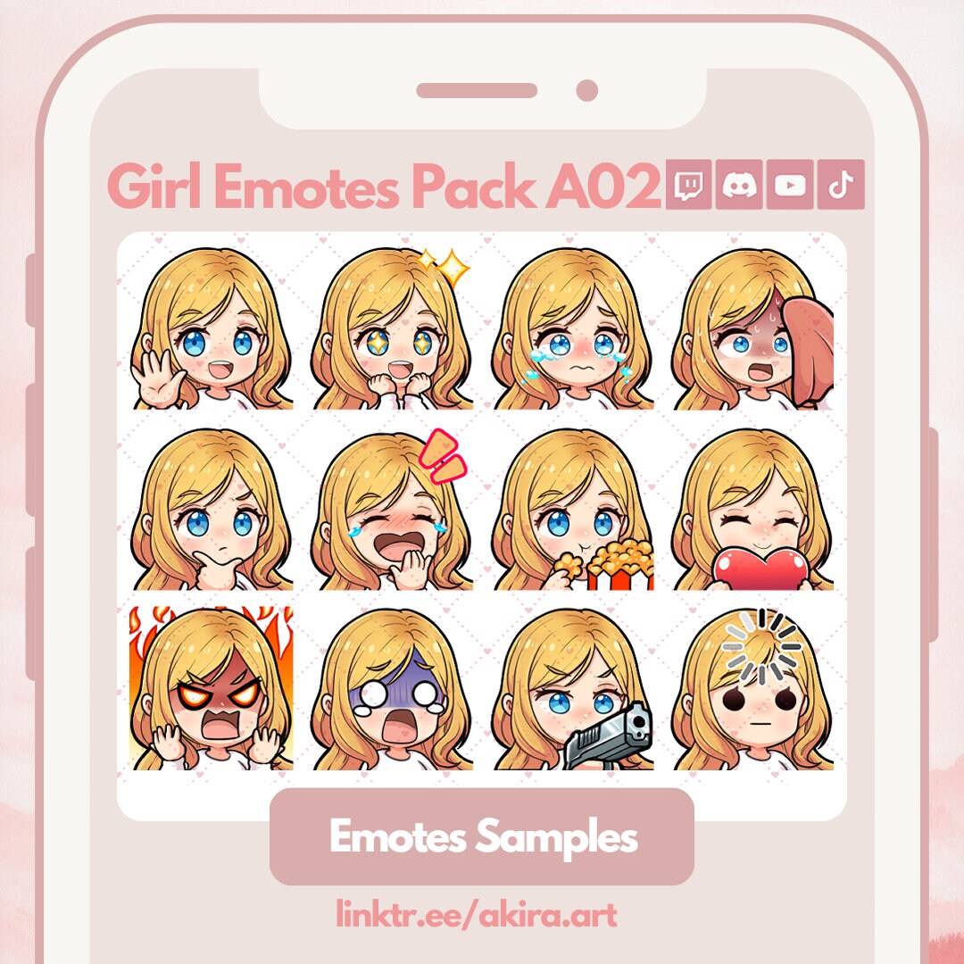 Cute Chibi Girl Emotes Pack 42 Twitch Emotes, Discord Emotes, Tiktok ...