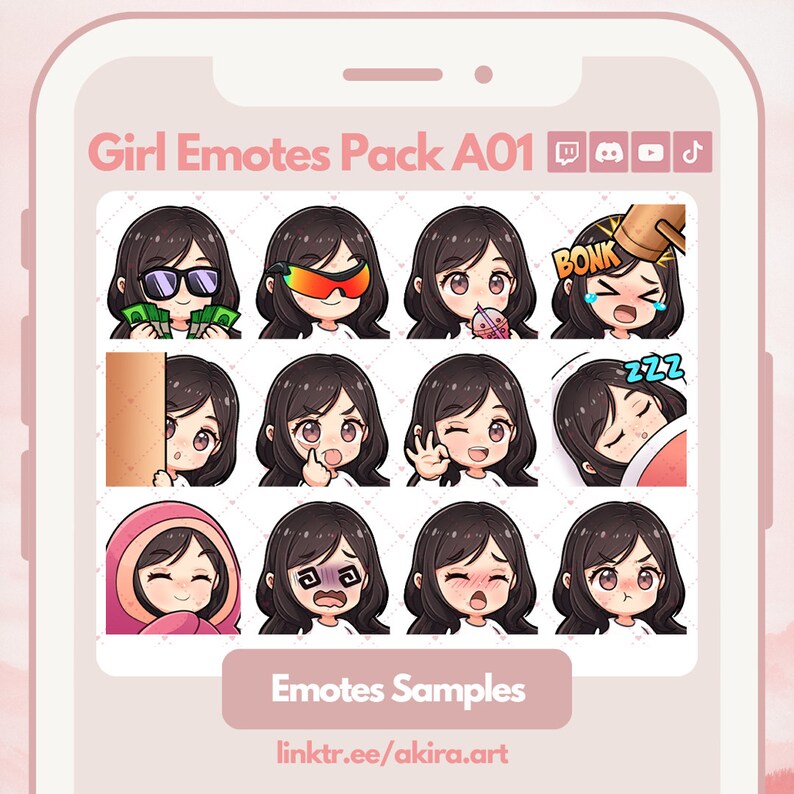 Cute Chibi Girl Emotes Pack X 42 for Twitch, Discord, Youtube, Tiktok ...