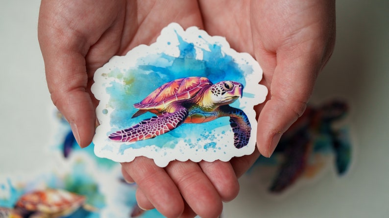 Watercolor Sea Turtle Sticker Pack 10pc, Sea Turtle Sticker, Tumbler ...