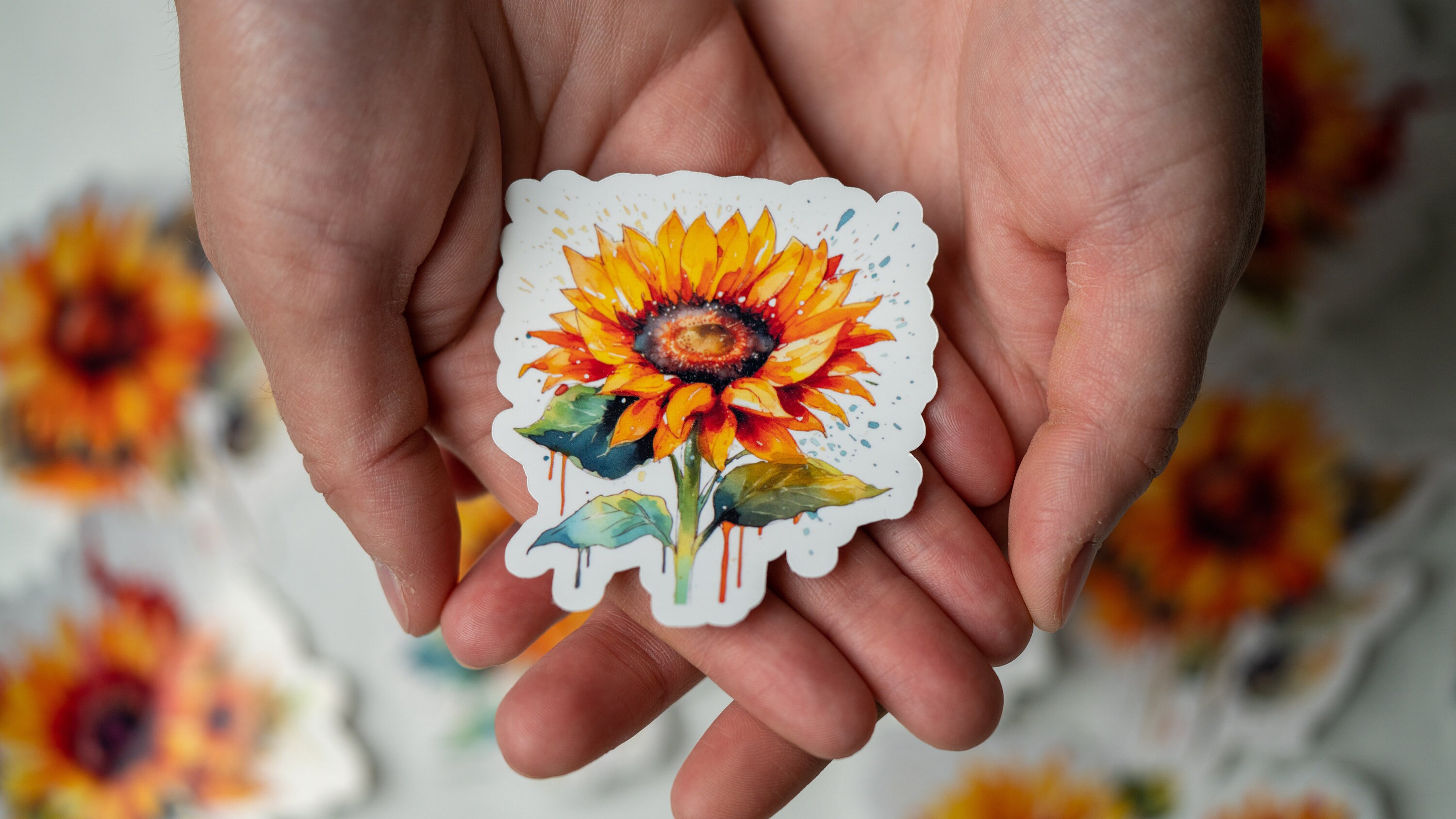 Watercolor Sunflower Sticker Pack 10pc, Sunflower Sticker, Tumbler ...