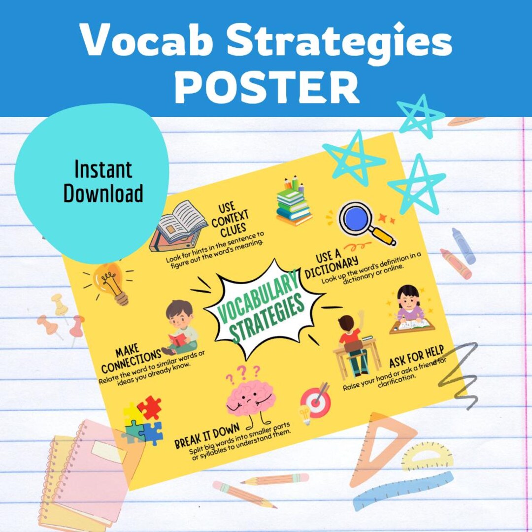Vocabulary Strategies Poster | Bright & Kid-friendly | Elementary ...