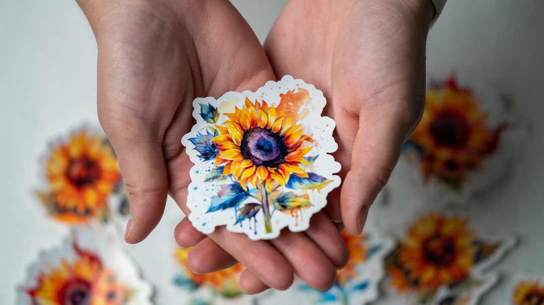 Watercolor Sunflower Sticker Pack 10pc, Sunflower Sticker, Tumbler ...