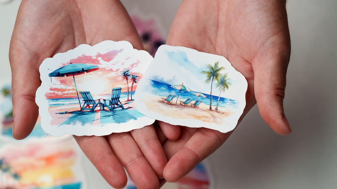 Watercolor Beach Vibes Sticker Pack 12pc, Beach Vibes Sticker, Tumbler ...