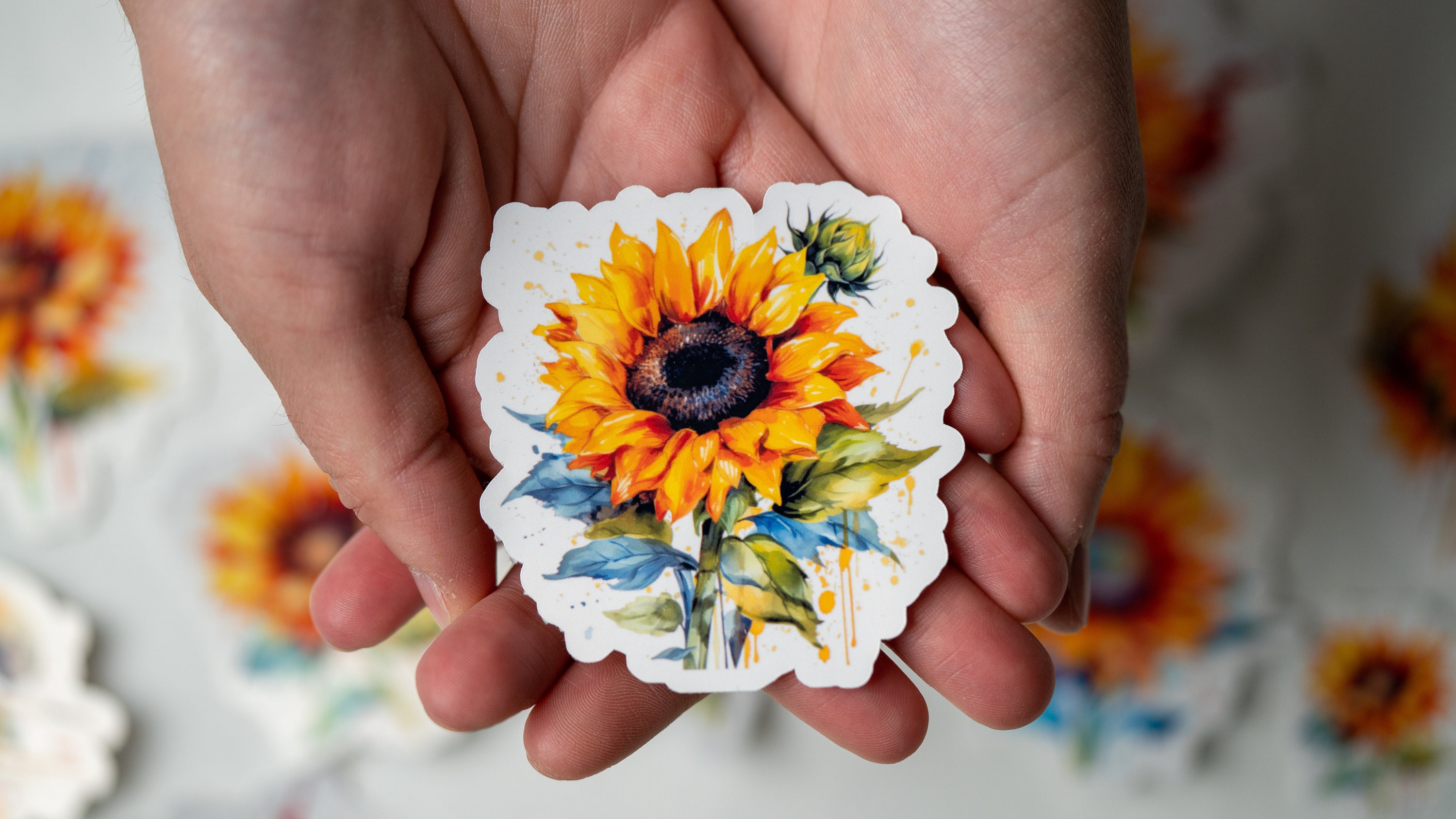 Watercolor Sunflower Sticker Pack 10pc, Sunflower Sticker, Tumbler ...