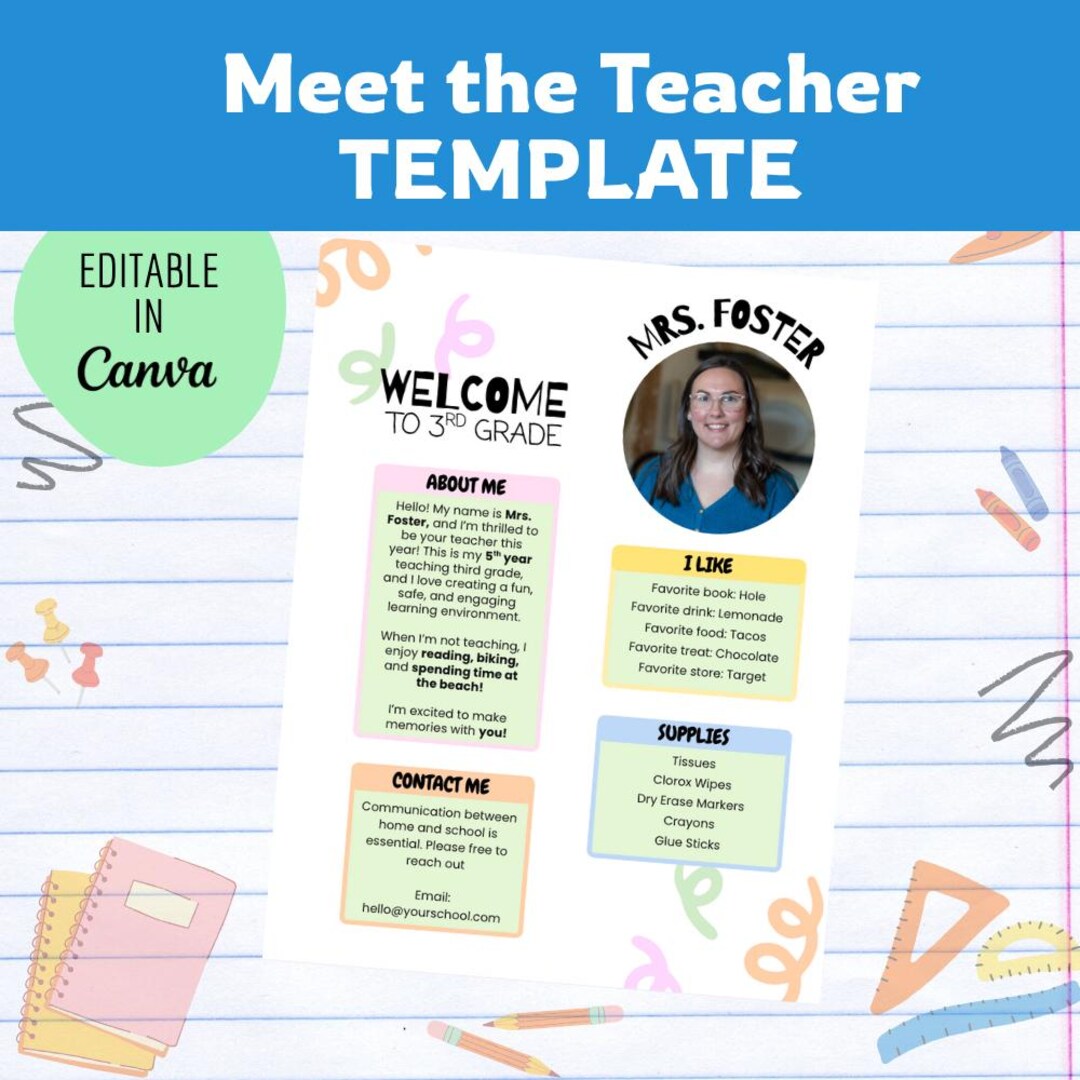 Meet the Teacher Template, Editable Teacher Printable, Back to School ...