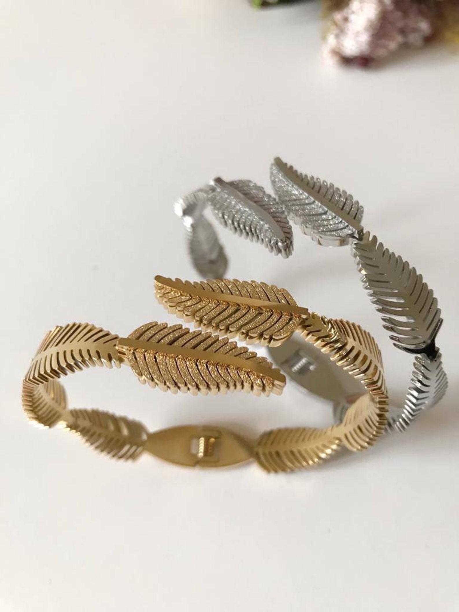 Leaf Bracelet, Leaf Cuff Bracelet, Gold Bracelet, Silver Cuff Bracelet ...