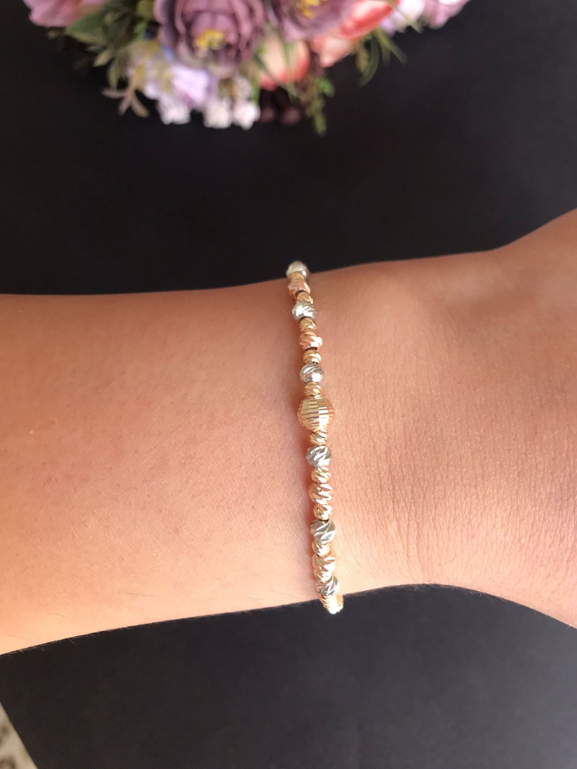 Dorica Bracelet, Gold Silver Rose Gold Bracelet, Round Bead Bracelet ...