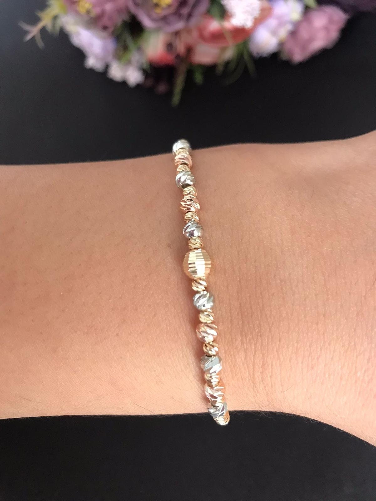 Dorica Bracelet, Gold Silver Rose Gold Bracelet, Round Bead Bracelet ...