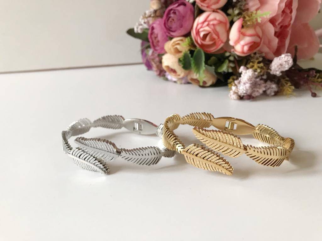 Leaf Bracelet, Leaf Cuff Bracelet, Gold Bracelet, Silver Cuff Bracelet ...