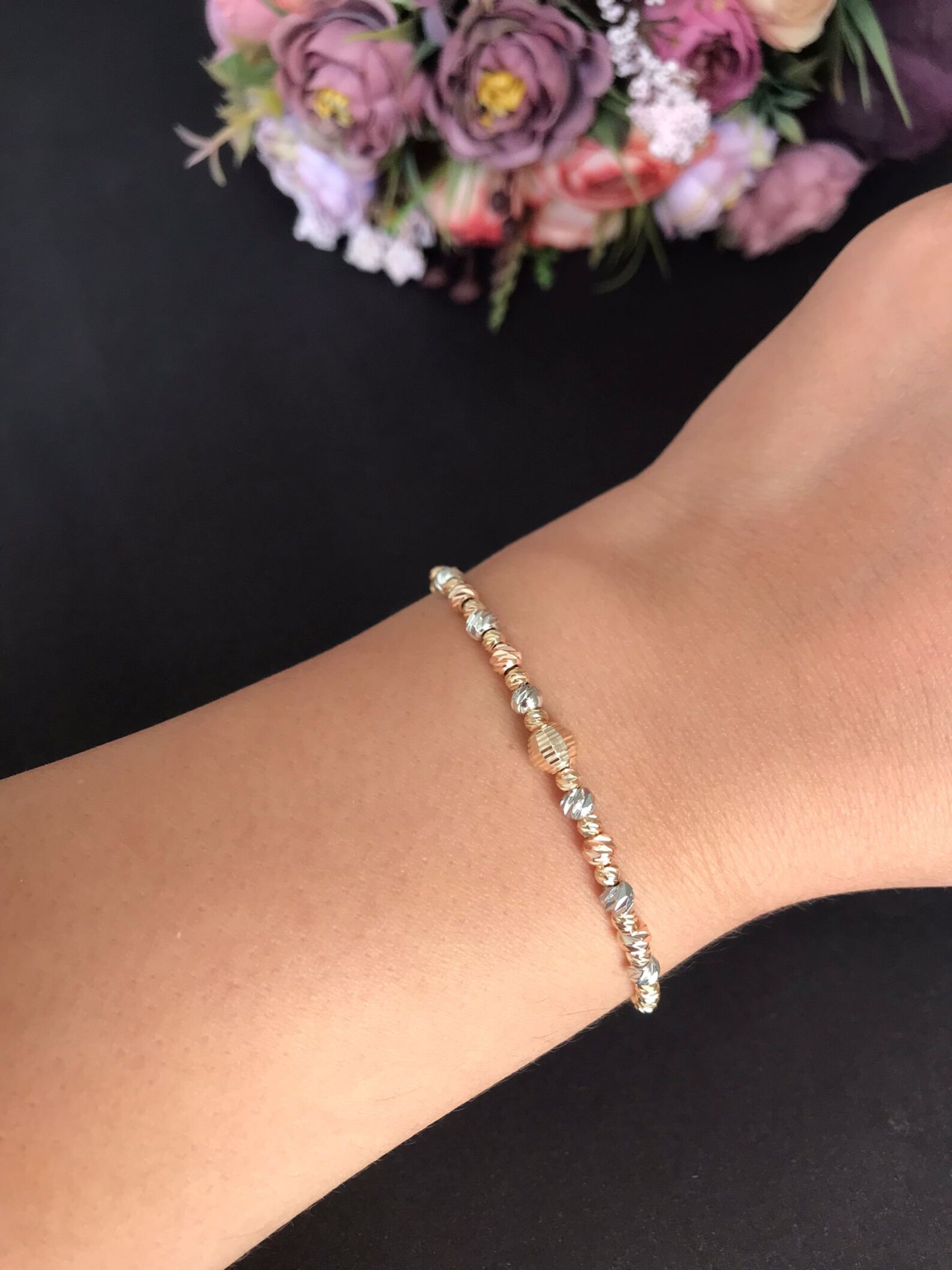 Dorica Bracelet, Gold Silver Rose Gold Bracelet, Round Bead Bracelet ...