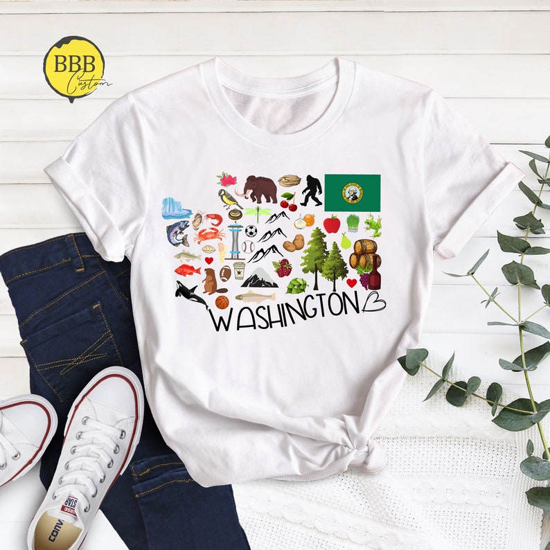 Washington State Map Shirt: WA Souvenir Tee - Etsy