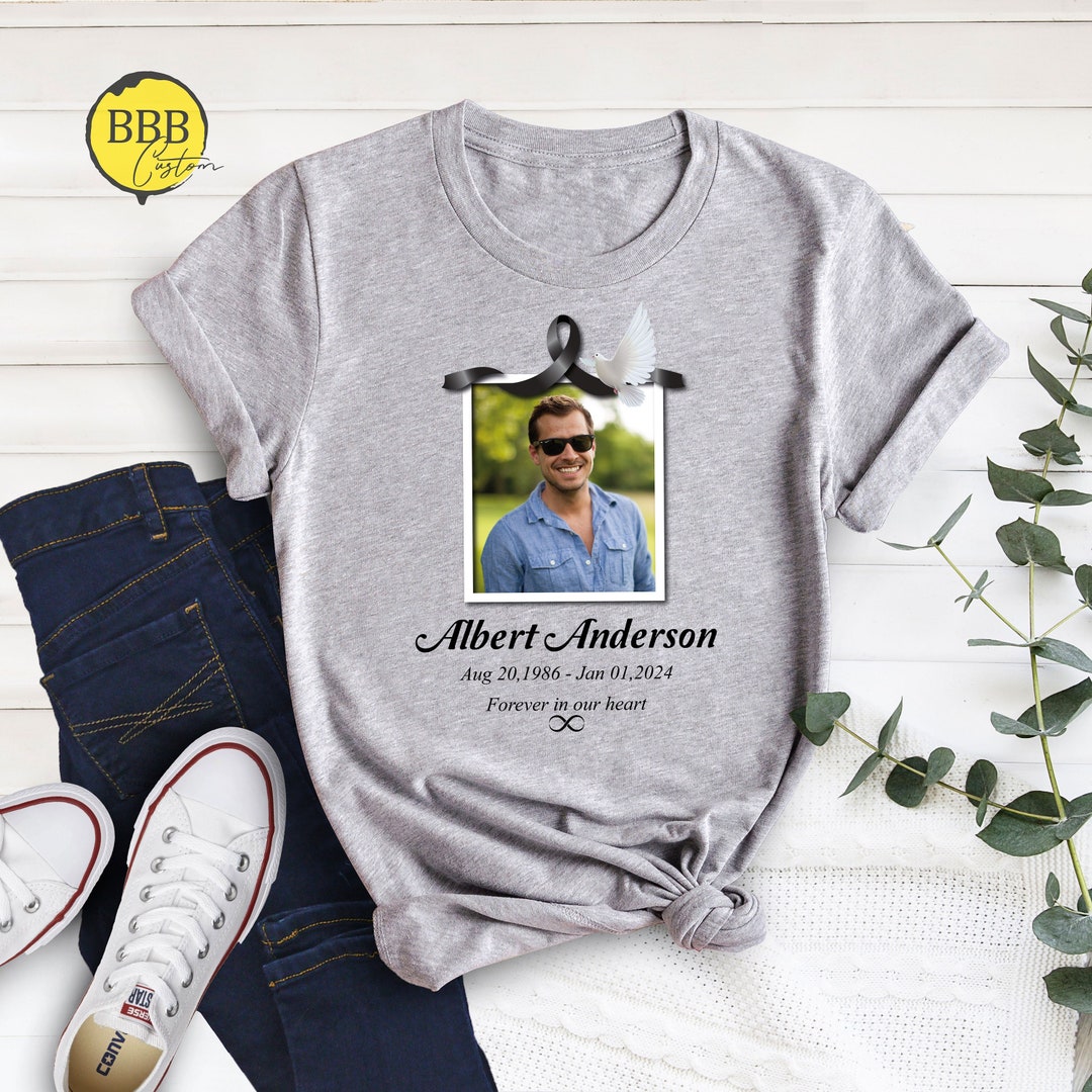 Customized Funeral Photo Shirt, Black Ribbon Grief Shirt,custom Last ...