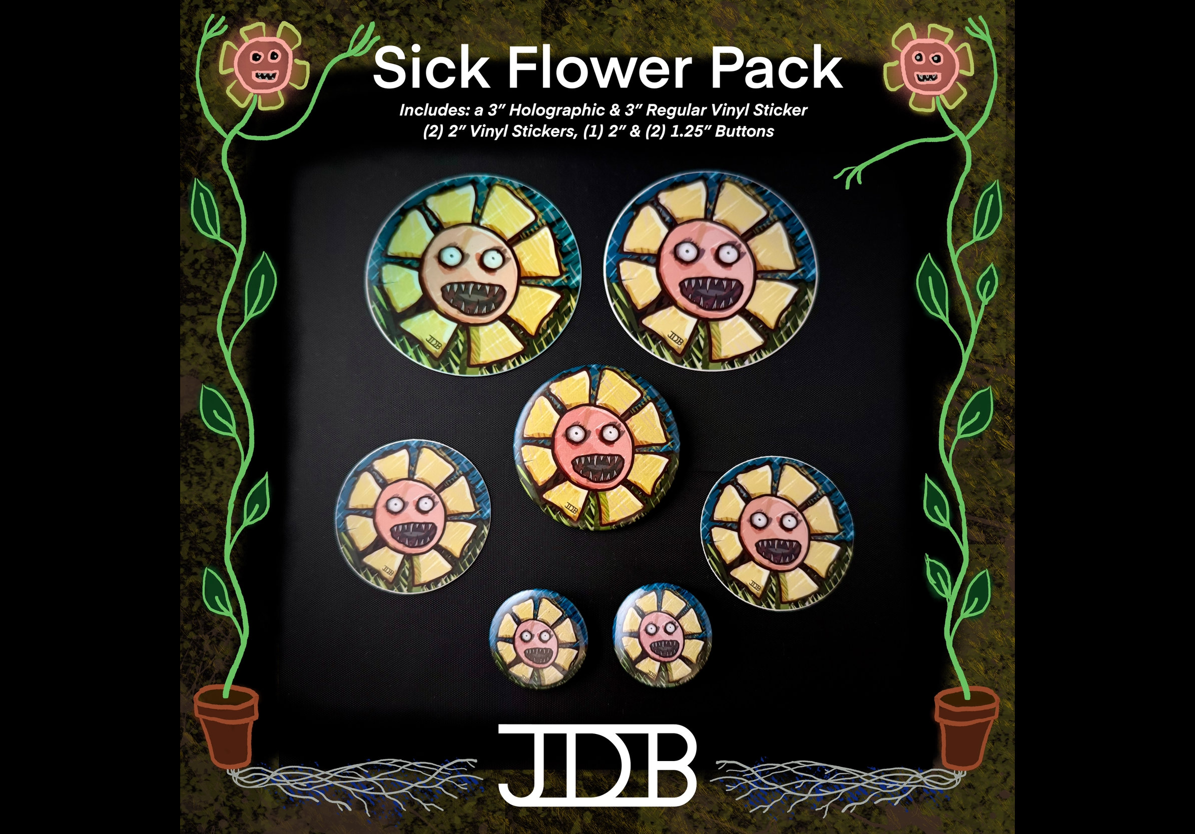 Sick Flower Vinyl Sticker and Button Pack the Art of JDB Psychedelic ...