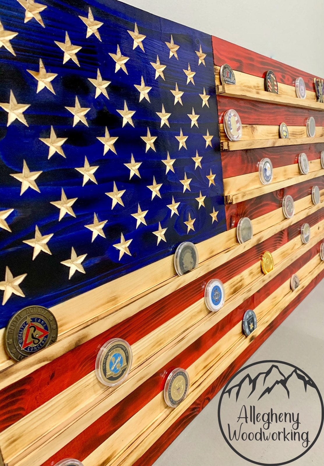 Wooden American Flag Challenge Coin Display Military Challenge Coin ...