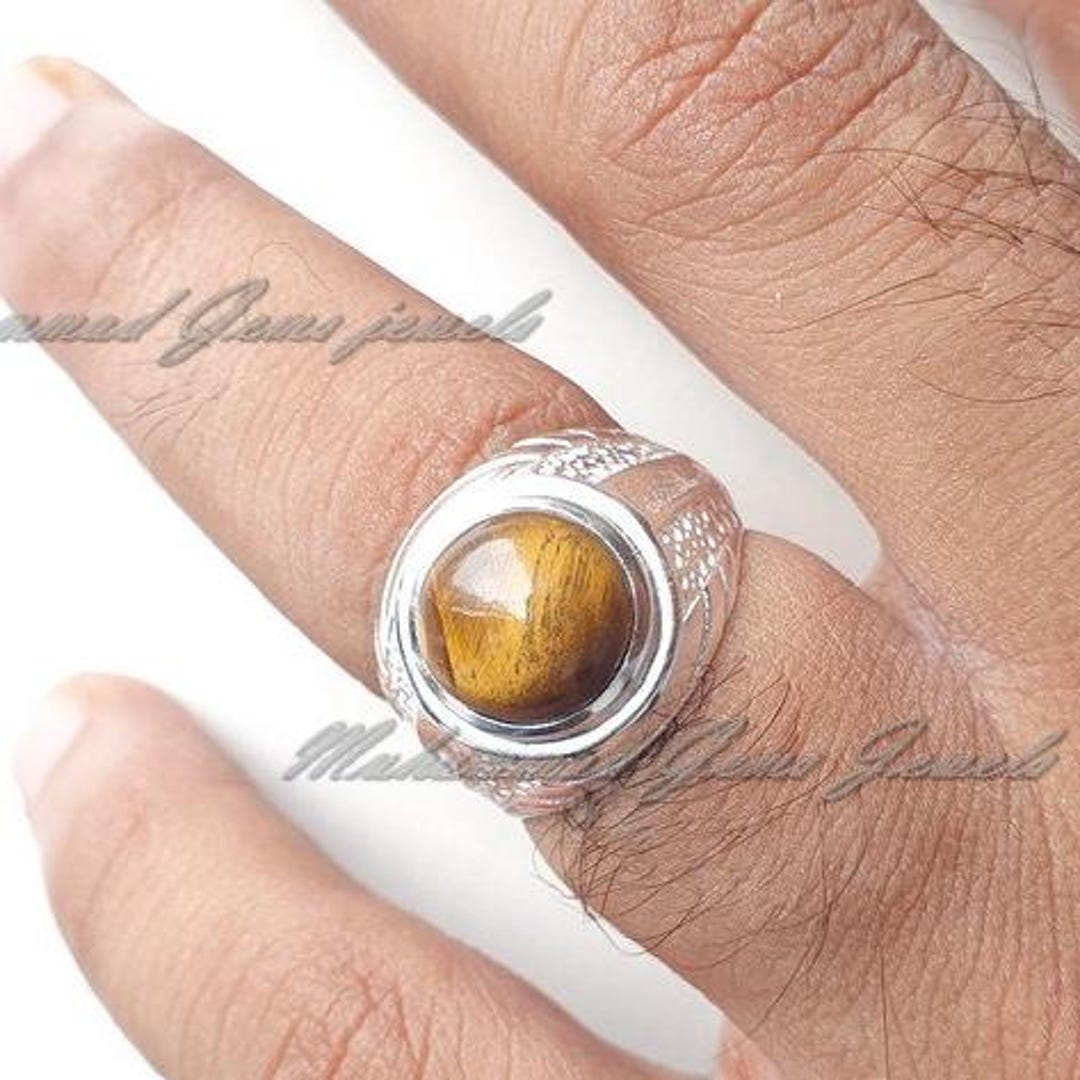 Natural Tigers Eye Signet Ring, Tiger's Eye Gemstone Ring ,14K White ...