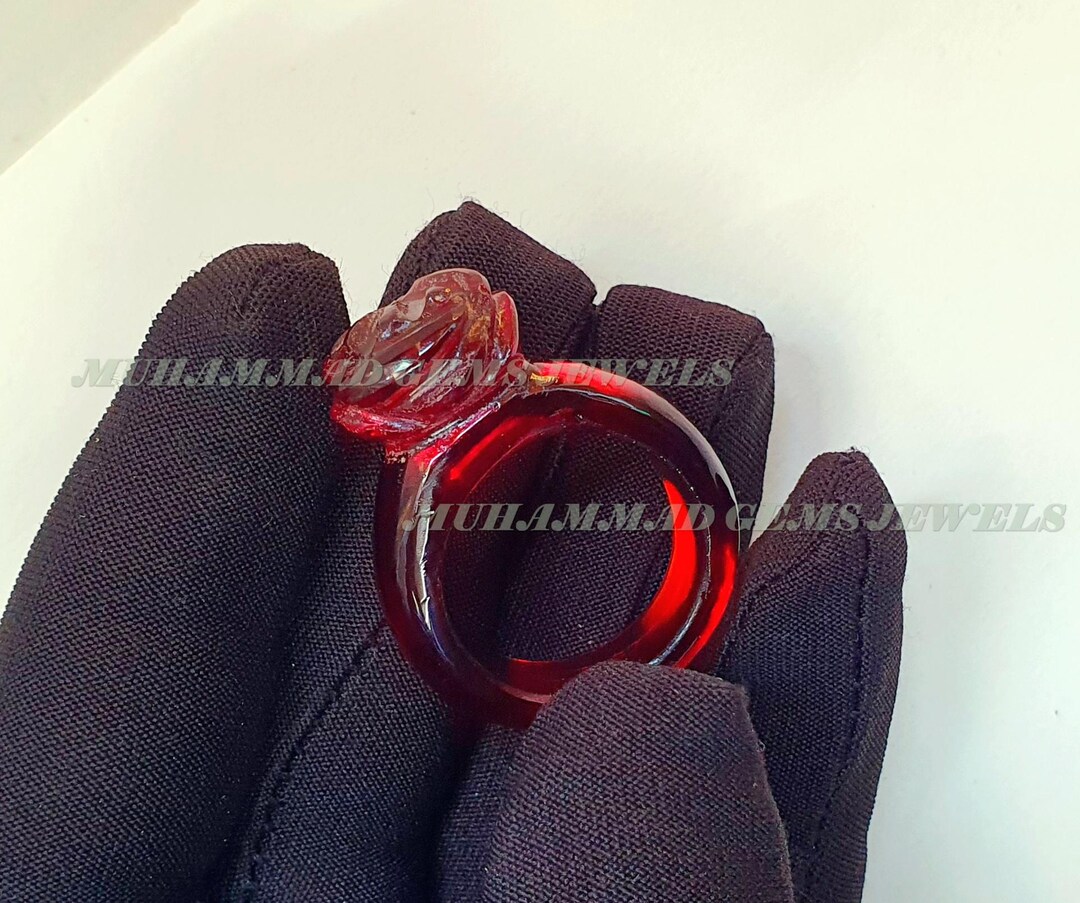 Red Ruby Hand Carved Rose Flower Shape Single Gemstone Made Ring, Ring ...