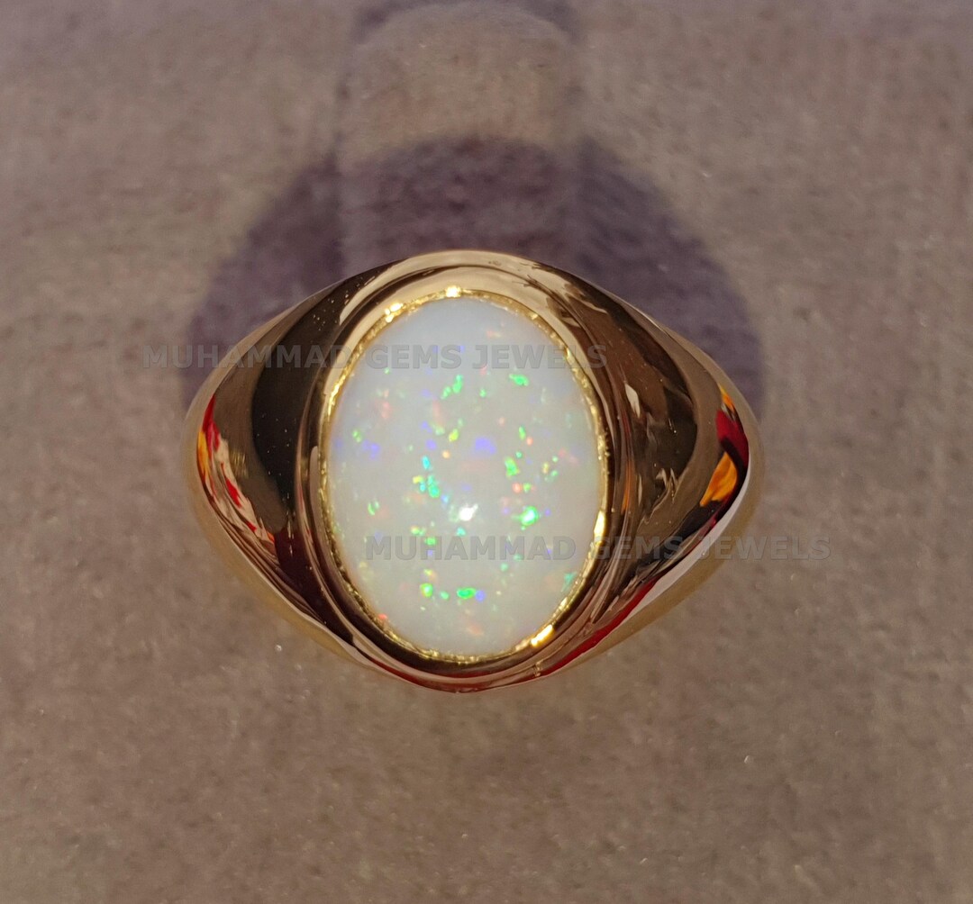 Natural Australian Opal Ring, Opal Stone Men's Ring, Handmade Solid 18k ...