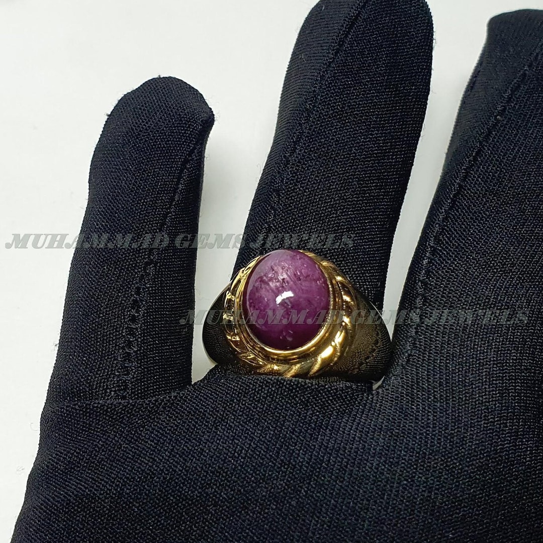 Natural Star Ruby Rings, 18K Solid Yellow Gold Jewelry Ring With ...