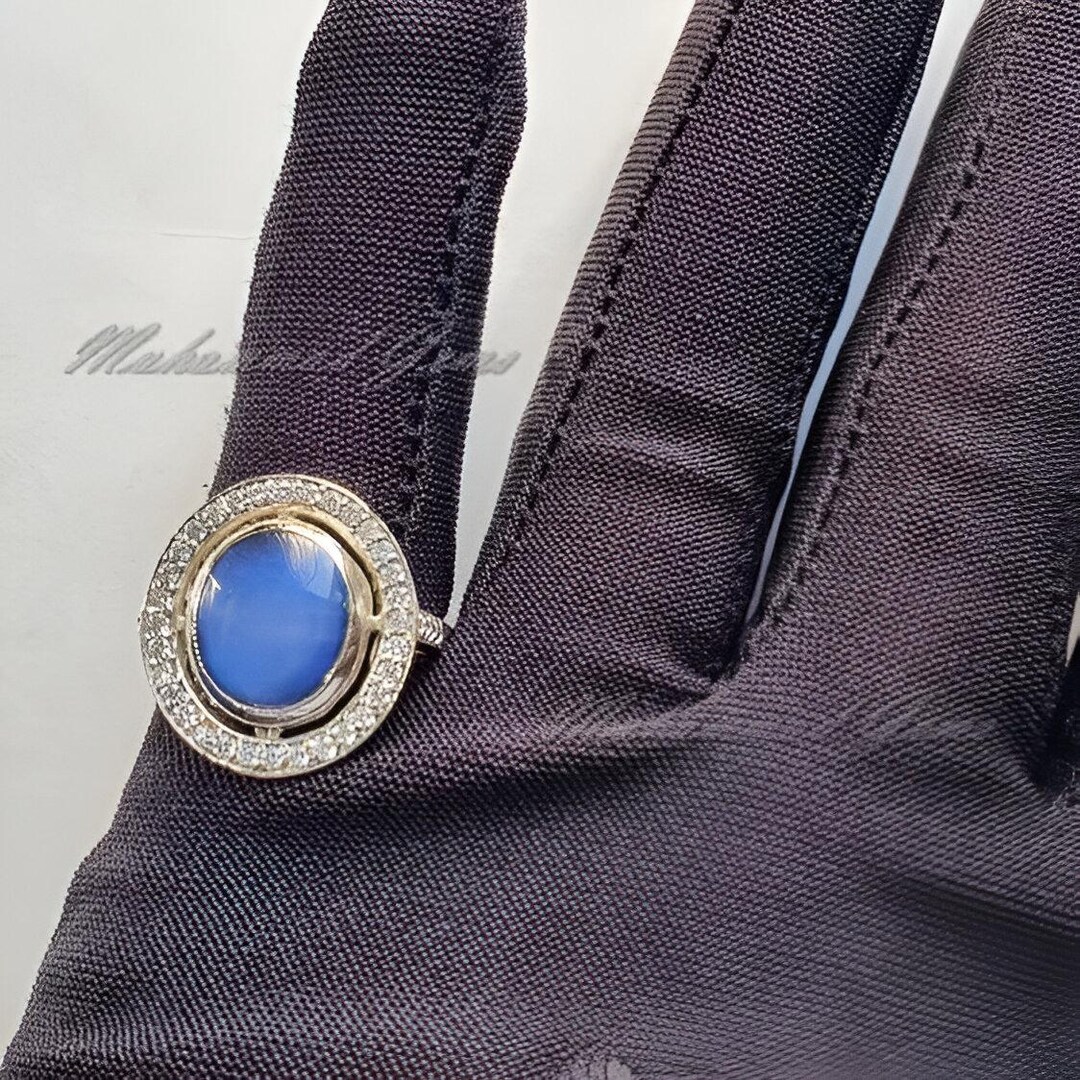 Landy Star Sapphire Ring, 10K Solid White Gold Ring, Blue Sapphire Ring ...