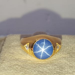 Lindy Blue Star Sapphire Ring, 10k Solid Gold Ring, Vintage Star ...