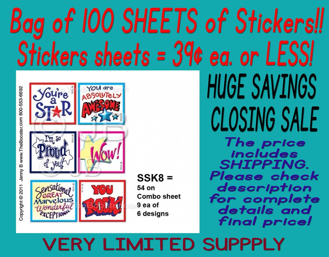 Recognize & Reward Bag of 100 Sheets of Combo Recognition STICKERS ...