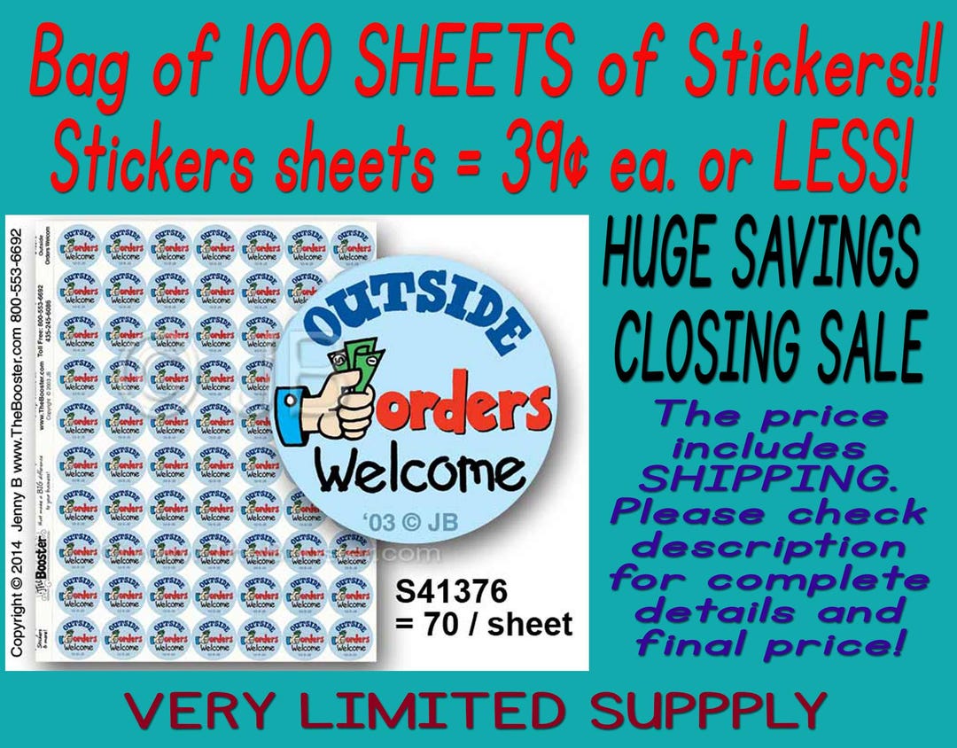 Outside Orders Welcome Bag of 100 Sheets of SALES STICKERS Identify ...