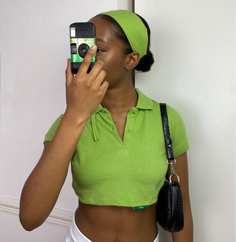 Matcha Green Custom Curved Hem Cropped Polo Shirt WITH MATCHING ...