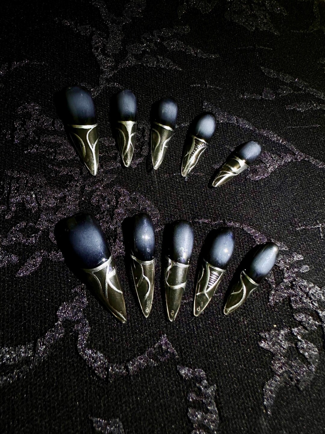 3D Handmade Enchantress Nails - Gothic Cat Eye & Silver Filigree Press ...
