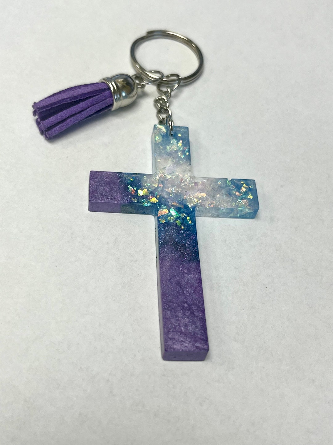 Purple Opal Cross Keychain - Etsy