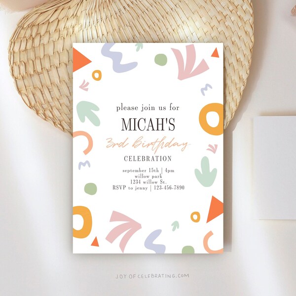 Shapes Birthday Invitation - Etsy